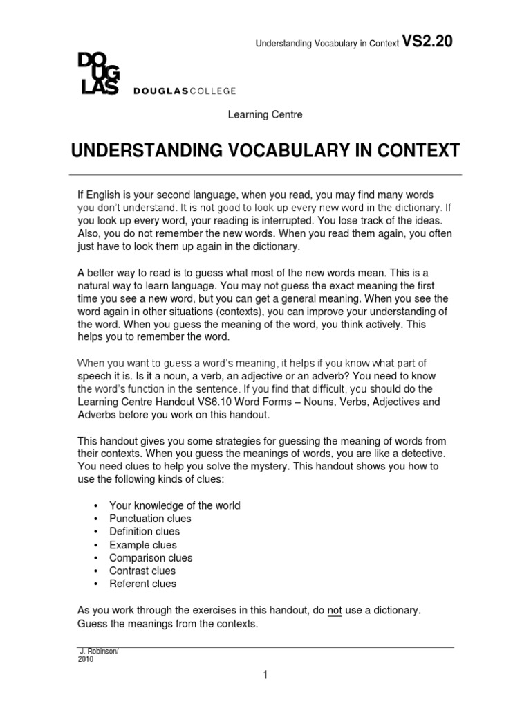 Understanding Vocabulary in Context | PDF | English Language | Adverb