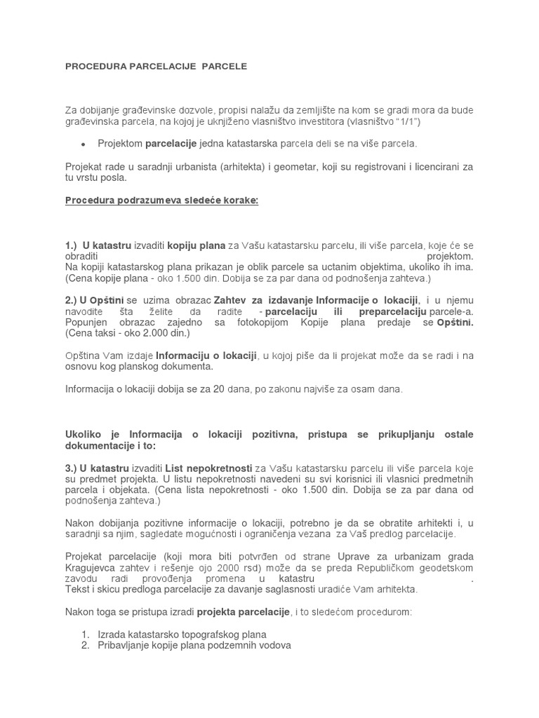 Procedura Parcelacije Parcele | PDF