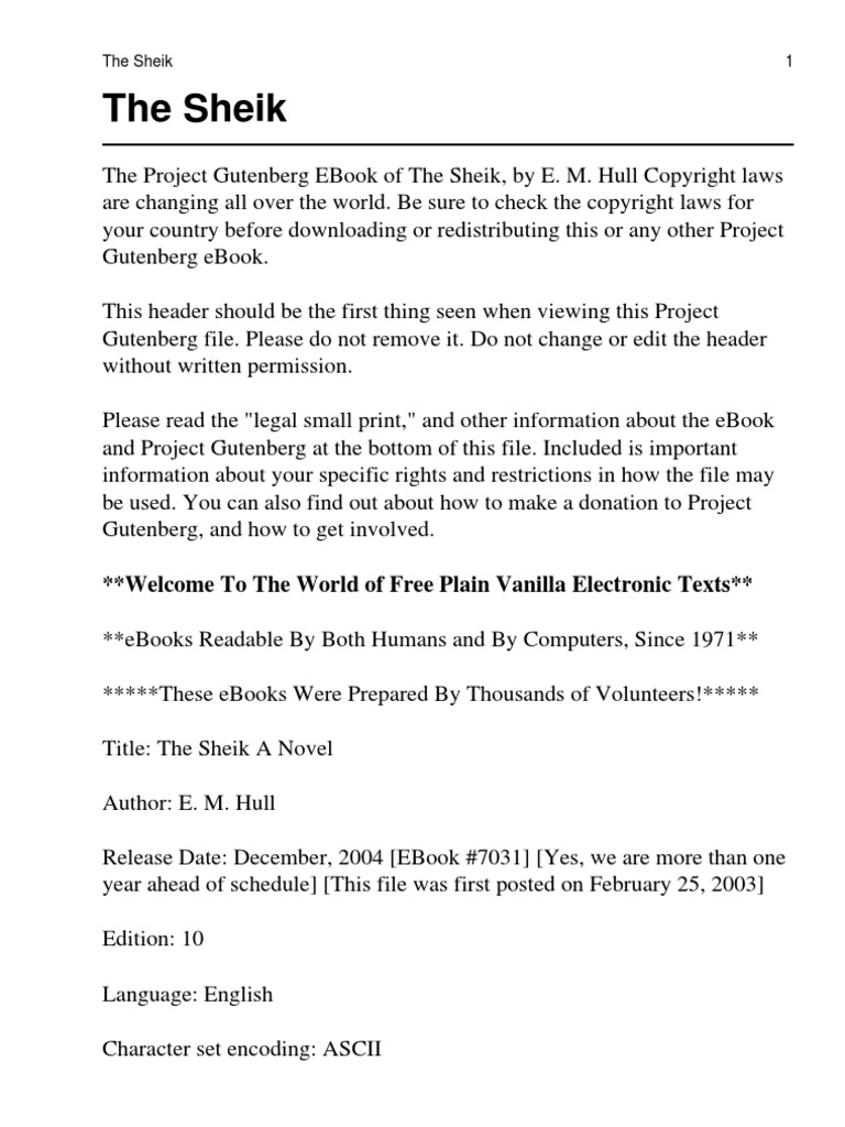 The Sheik | PDF | Project Gutenberg | E Books