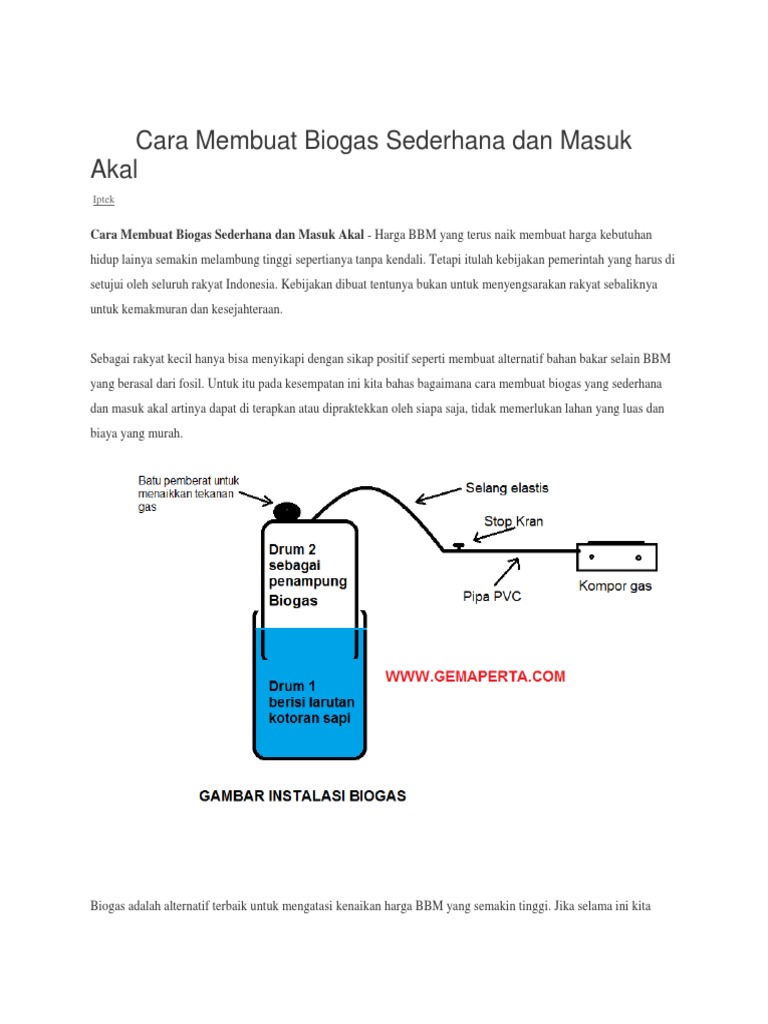 Cara Membuat Biogas Sederhana Dan Masuk Akal | PDF | Teknologi & Rekayasa