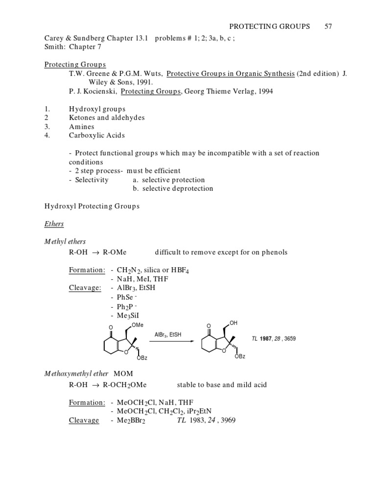 Protecting Groups Resumen PDF | PDF | Ester | Hydrogen Compounds