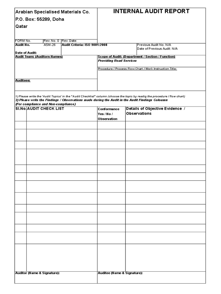 ASMA-Audit Report Form | PDF | Auditor's Report | Risk Management