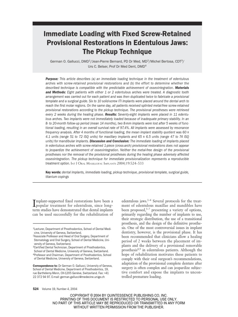 Gallucci (2004) - Immediate Loading With Fixed Screw-Retained ...