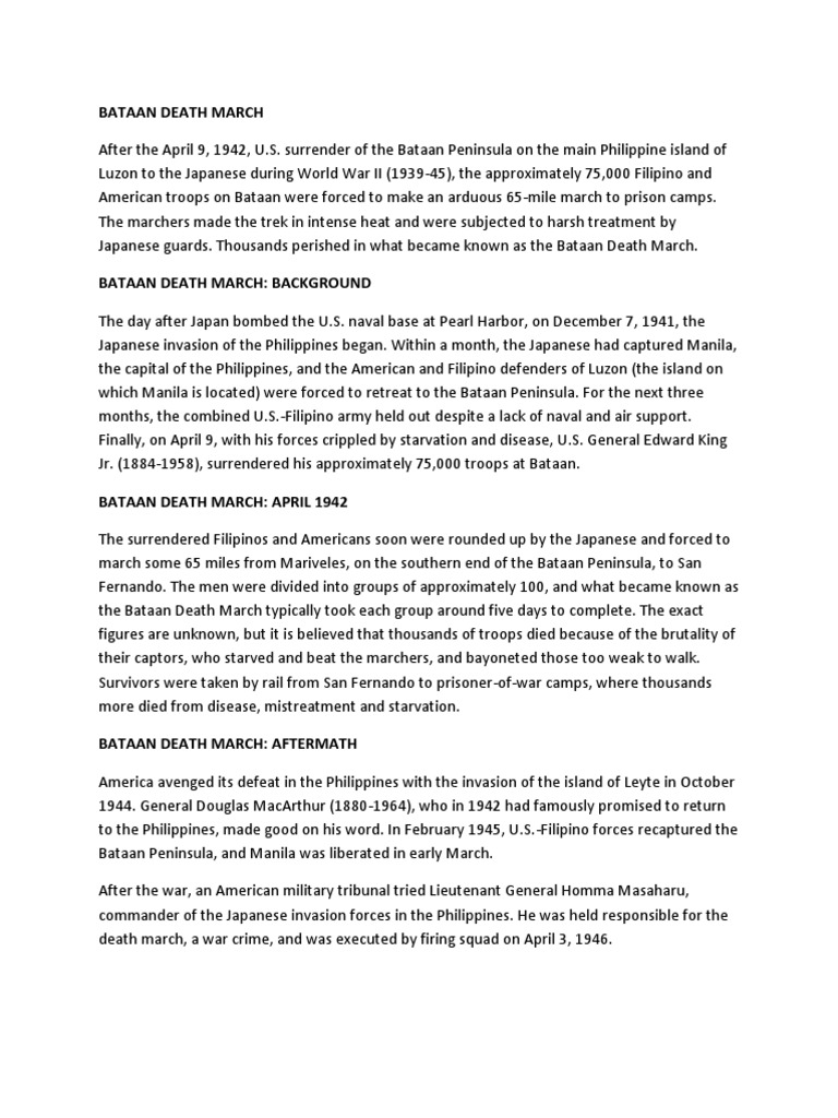 The Harrowing Ordeal of the Bataan Death March: A Concise Summary of ...