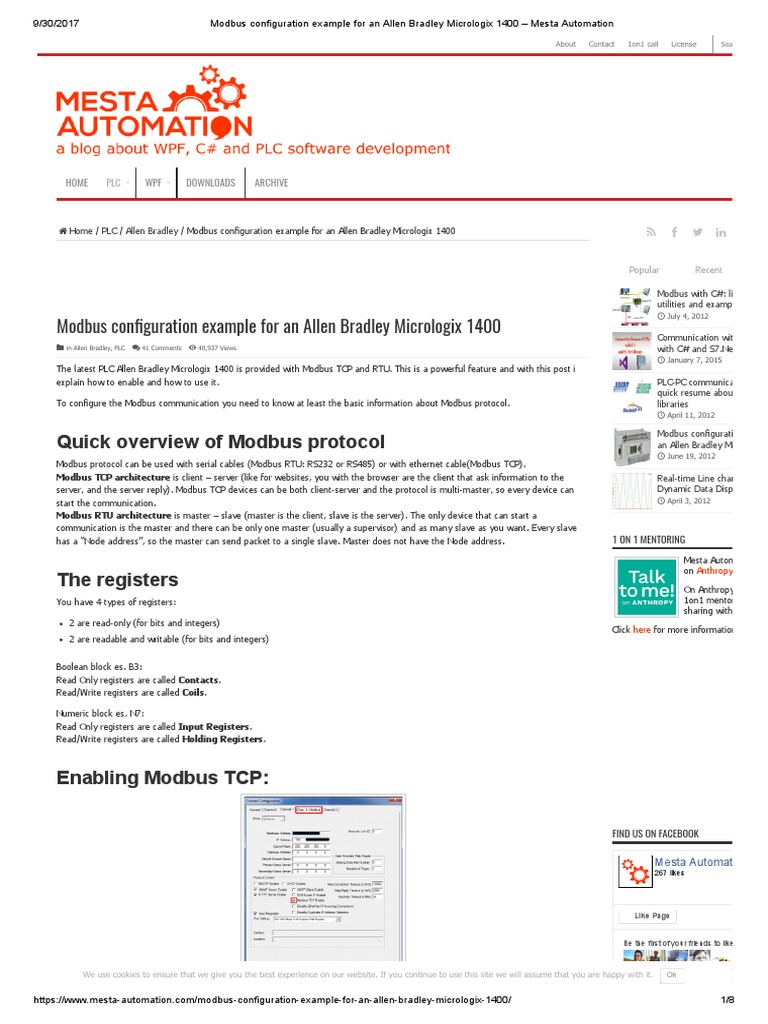 Modbus Configuration Example For An Allen Bradley Micrologix 1400 - Mesta Automation | PDF ...