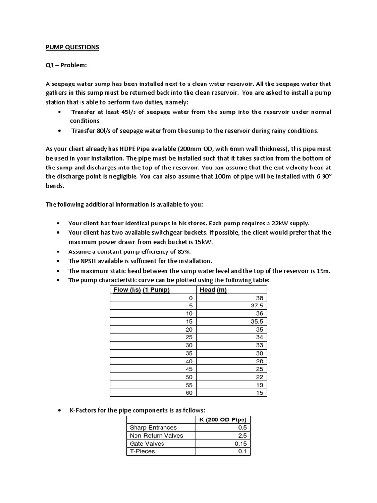 Pump Questions PDF | PDF | Pump | Pipe (Fluid Conveyance)