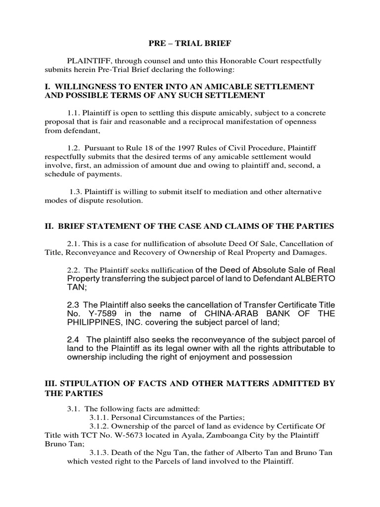Sample Brief | Settlement (Litigation) | Mortgage Law