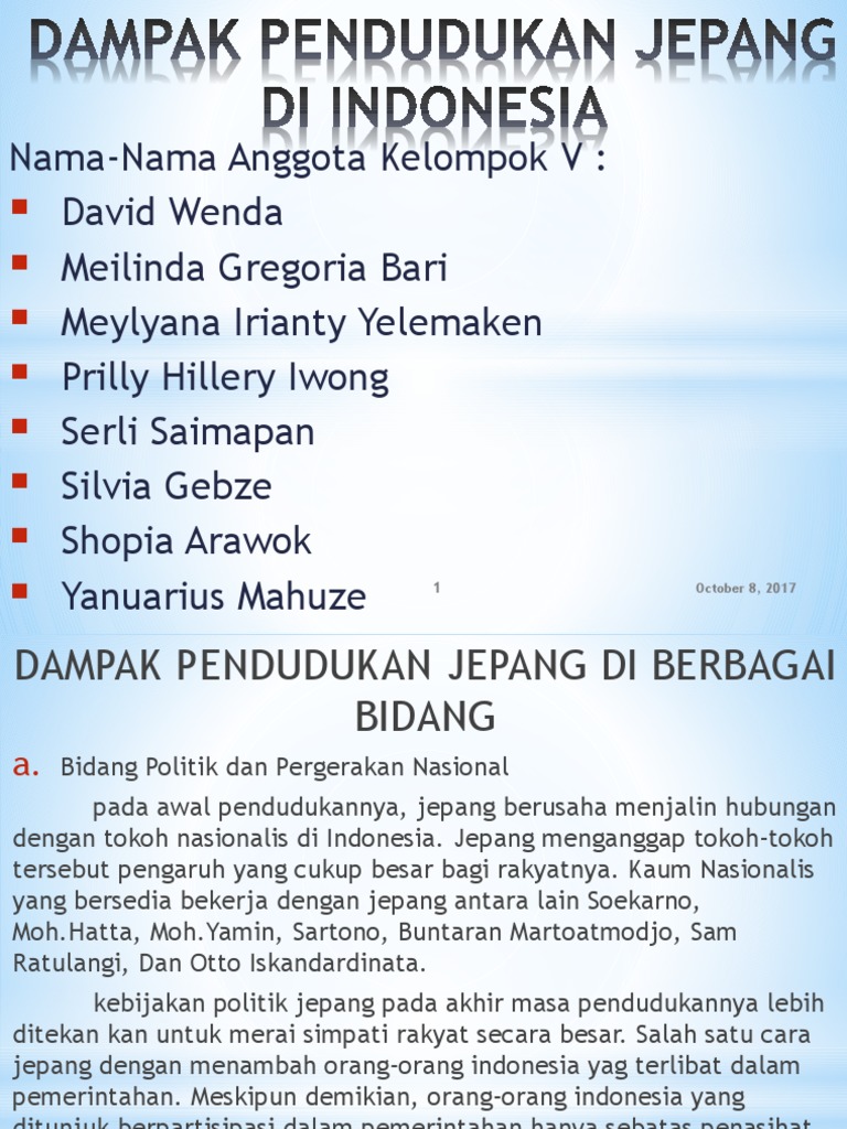 Dampak Pendudukan Jepang Di Indonesia (Sejarah Indonesia) Meilinda | PDF