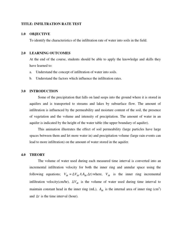 Title: Infiltration Rate Test: T A V V V V A | PDF | Soil | Earth Sciences