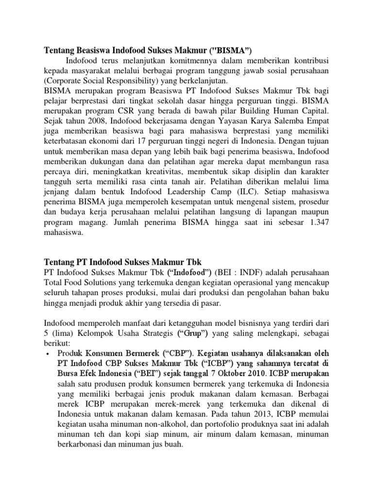 Tentang Beasiswa Indofood Sukses Makmur | PDF
