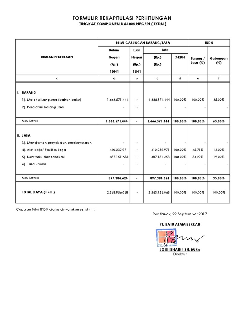 Contoh Formulir Perhitungan TKDN | PDF