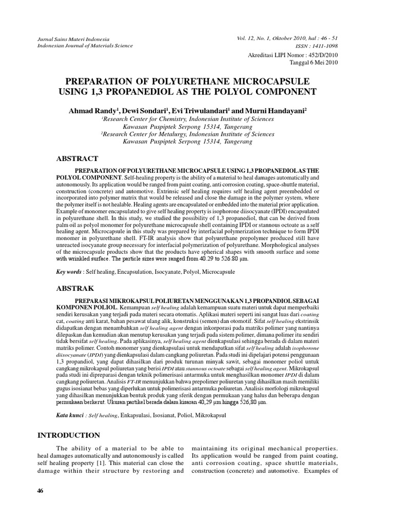 Preparation of Polyurethane Microcapsule Using 1,3 Propanediol As The ...