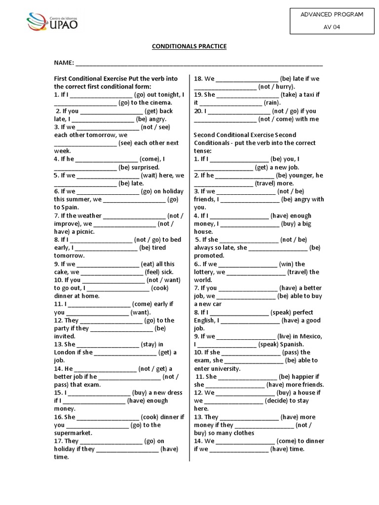 Conditionals Practice: Advanced Program AV 04 | PDF