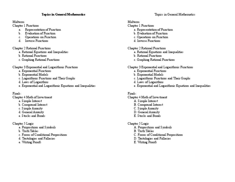 Topics in General Mathematics Handout | PDF | Exponential Function ...