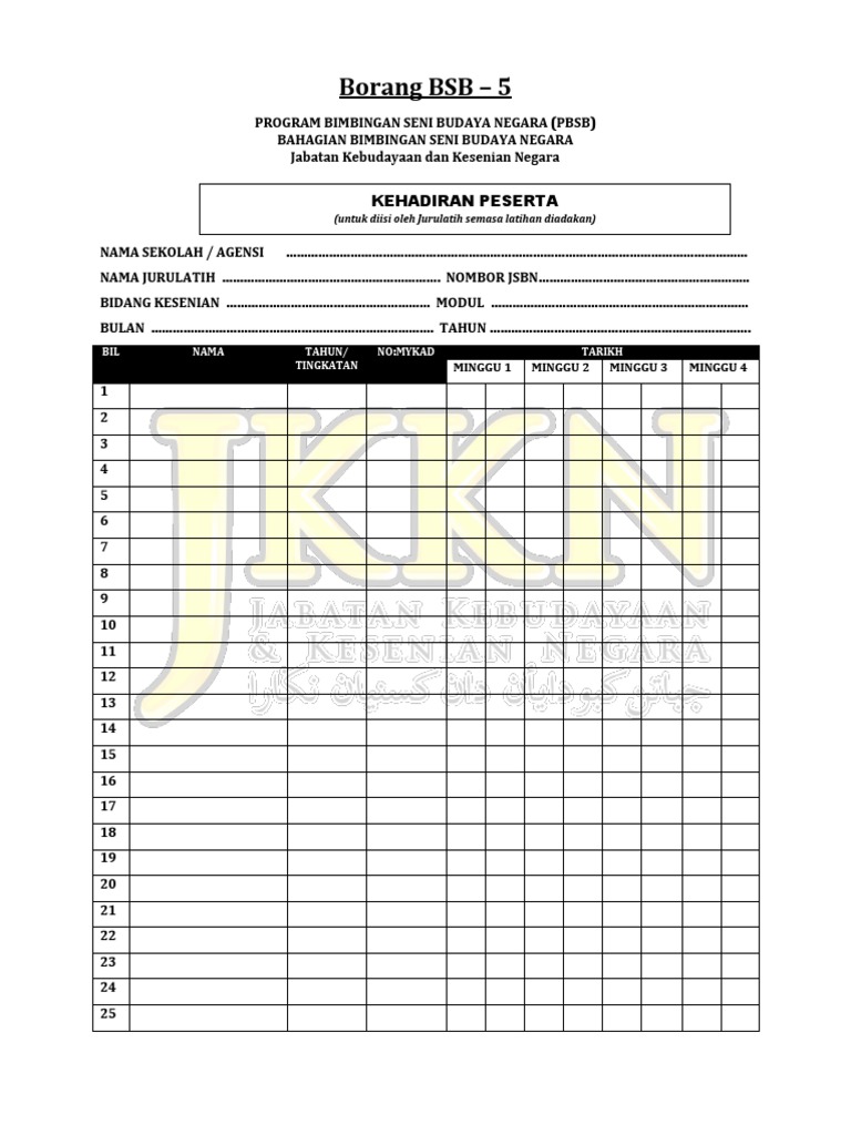 Borang BSB 5 Kehadiran Peserta | PDF