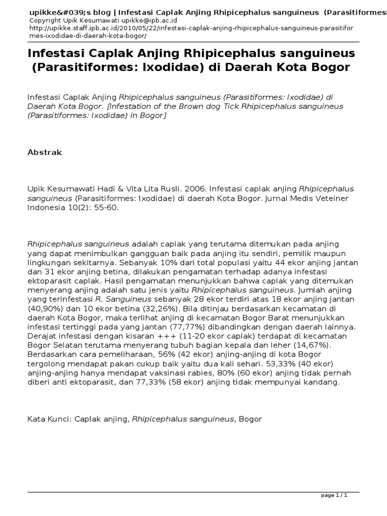 Upikke' S Blog-Infestasi Caplak Anjing Rhipicephalus Sanguineus ...