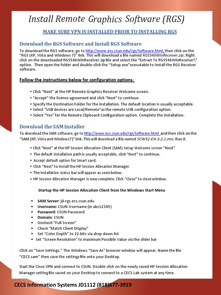 Remote Graphics Software RGS DL&Install | PDF | Windows 7 | Windows Vista