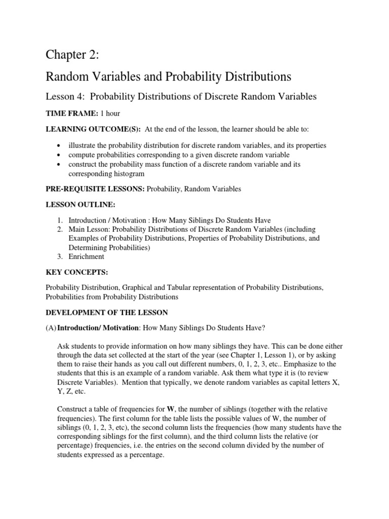 Lesson 2-04 Probability Distributions of Discrete Random Variables ...