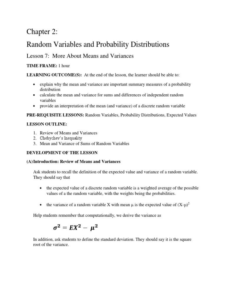 Lesson 2-07 Properties of Means and Variances | PDF | Variance | Mean