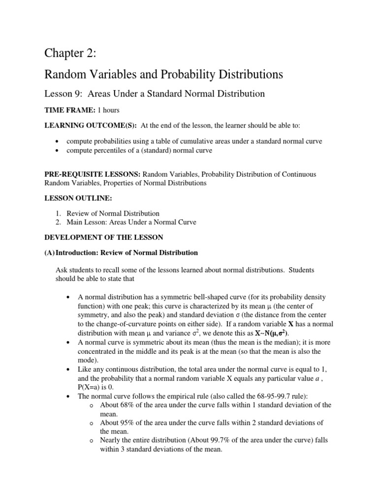 Lesson 2-09 Areas Under A Standard Normal Curve | PDF | Normal ...