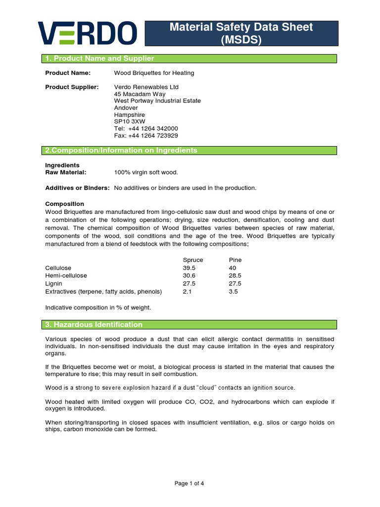 MSDS Wood Briquette Safety Data | PDF | Dust | Combustion