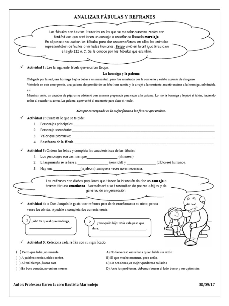 Fábulas y Refranes: Actividades Didácticas | PDF | Fábula | Hormiga