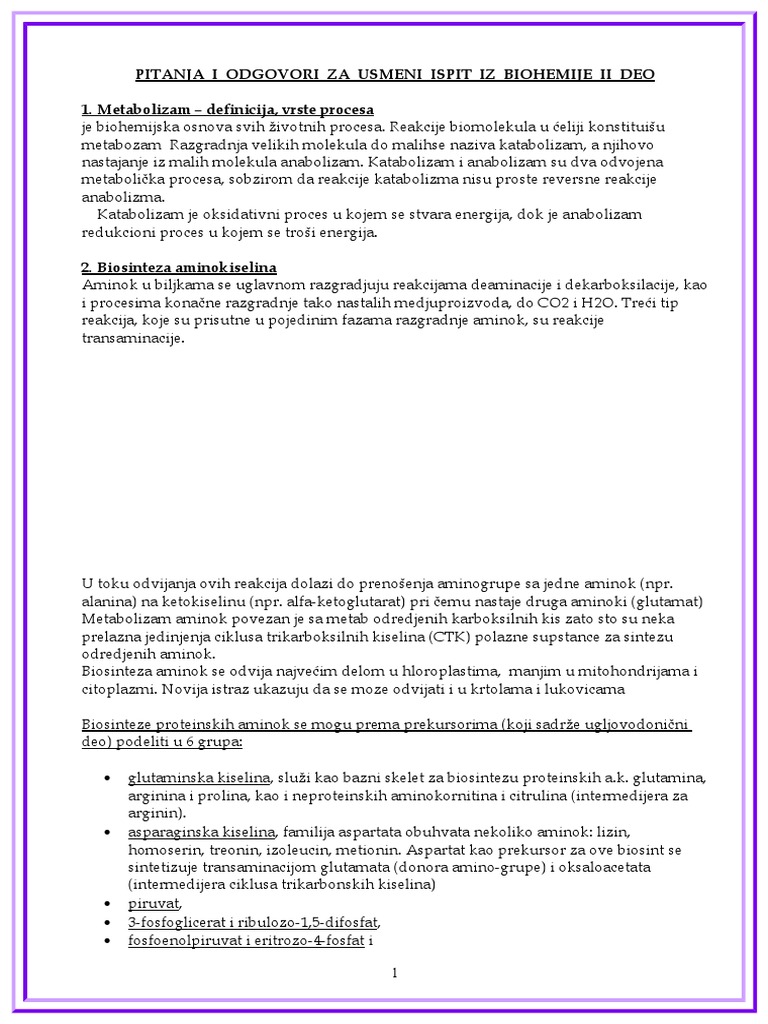 Biohem II Pitanja I Odg 8 | PDF
