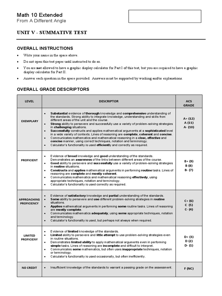 Math 10 Extended Summative Test Guide | PDF | Trigonometric Functions ...