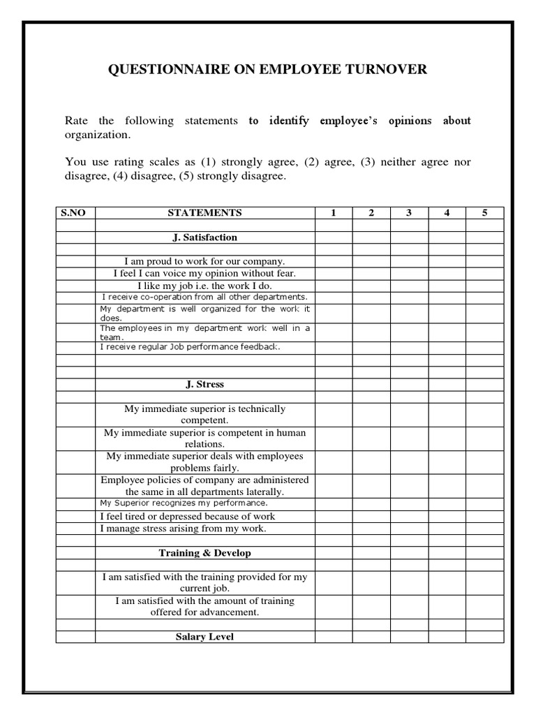 Questionnaire On Employee Turnover | PDF
