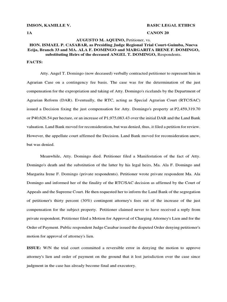 CANON 20-Case Digest | PDF | Lawyer | Fee
