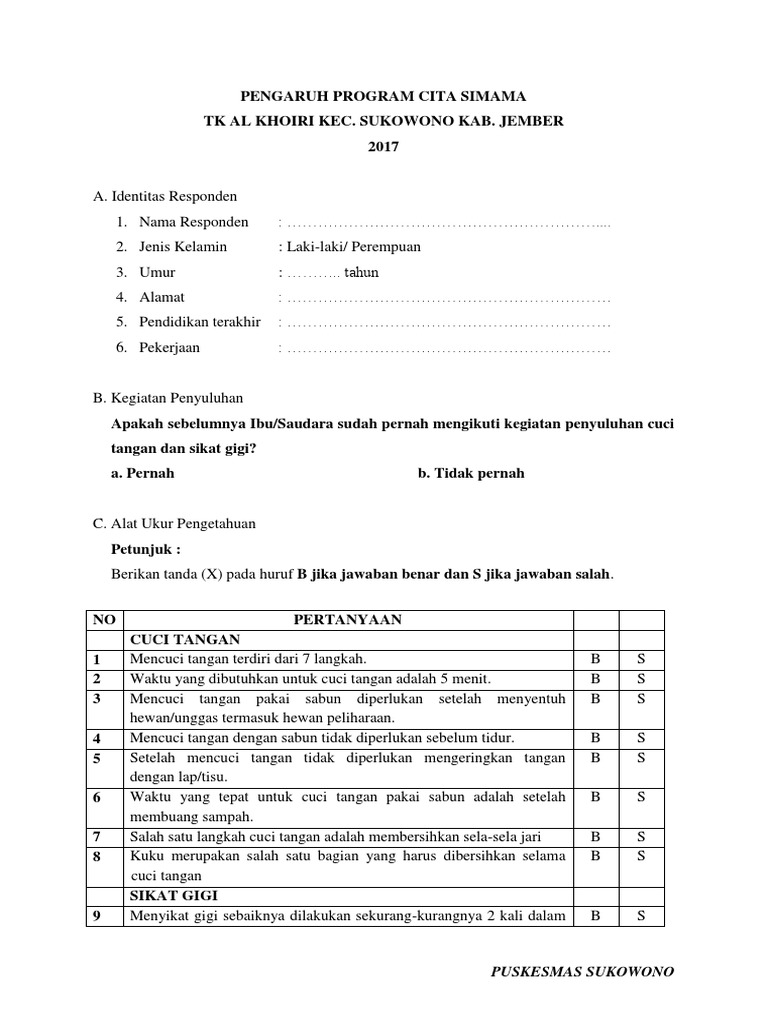 Kuesioner Cuci Tangan | PDF | Kesehatan Holistik