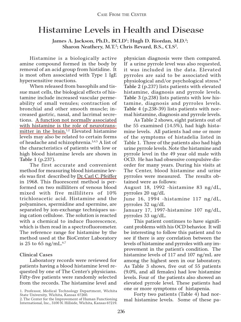Histamine Levels in Health and Desease | PDF | Headache | Premenstrual ...