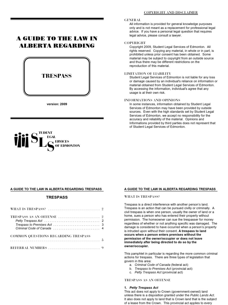 A Guide To The Law In Alberta Regarding Trespass Pdf Trespass