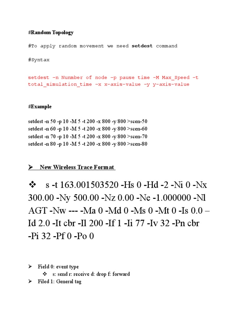 Setdest and Wireless Trace File Format | PDF | Network Packet ...