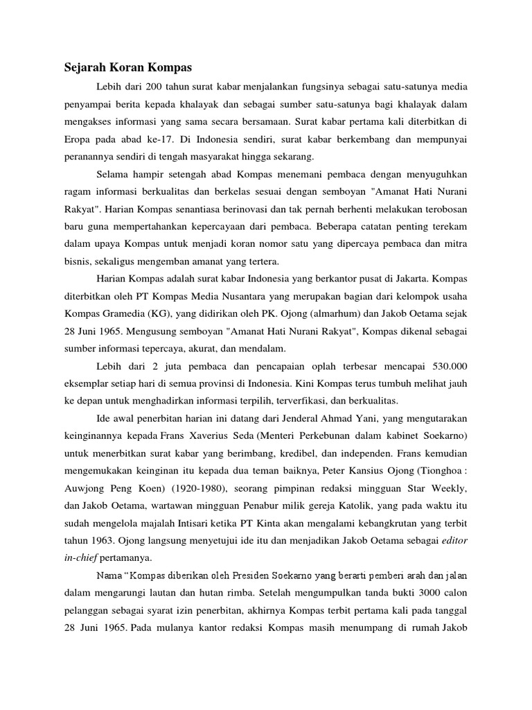 Sejarah Koran Kompas | PDF