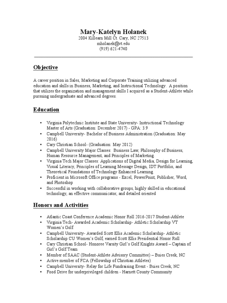 Resume Mary-Katelyn Holanek | PDF | Virginia Tech | Educational Technology