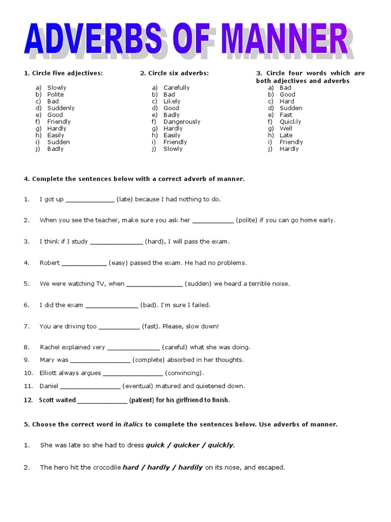 Adverbs of Manner Grammar Drills 62036 | PDF | Adverb