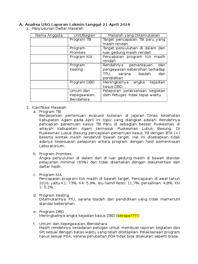Analisa Usg Puskesmas Lubas | PDF