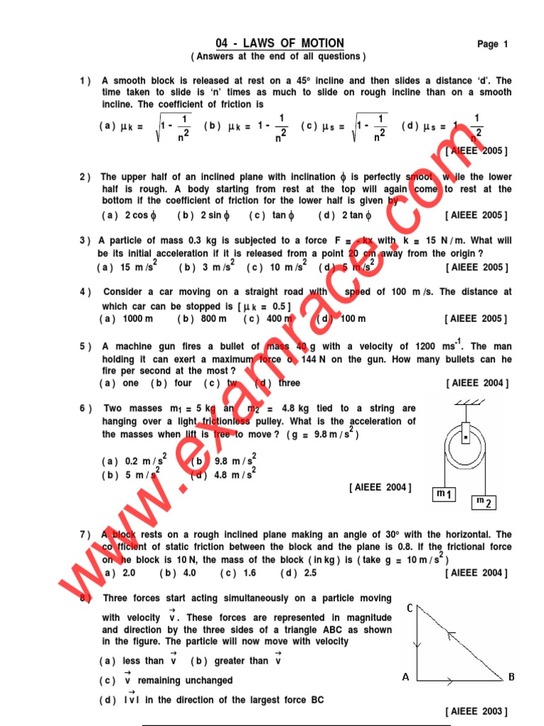 Physics-Motion-Law-MCQ.pdf | Friction | Force