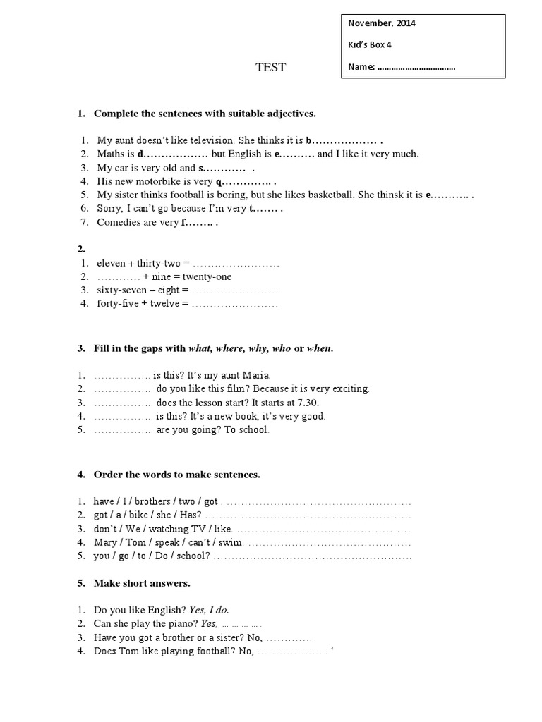 Kid's Box 4 Test Sample | PDF | Foreign Language Studies