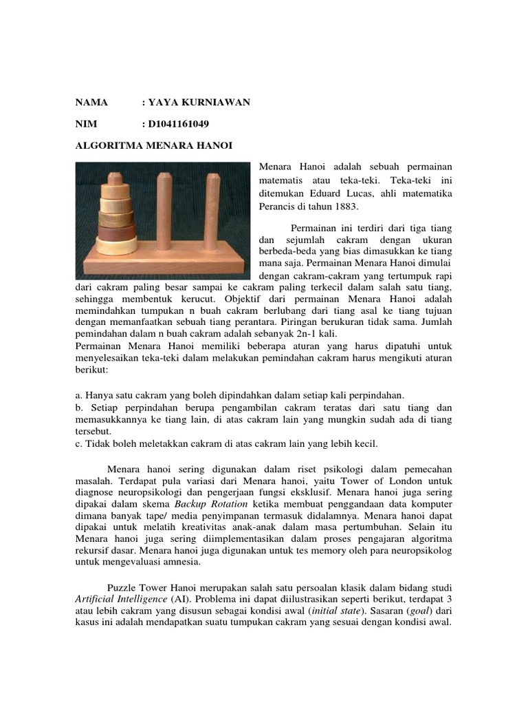 Algoritma Menara Hanoi | PDF