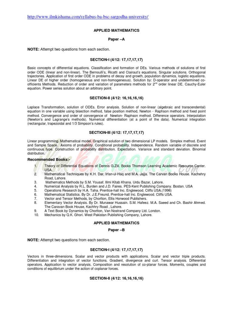 Applied Math Course Outline PDF | PDF | Ordinary Differential Equation ...