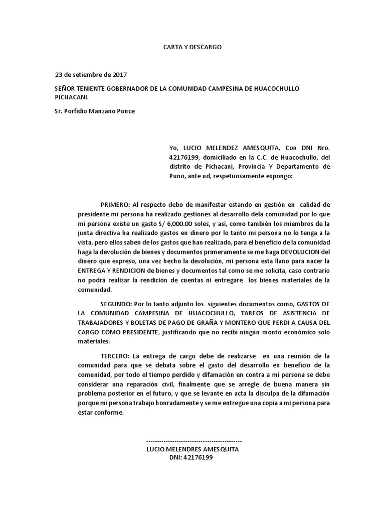 Carta y Descargo | PDF