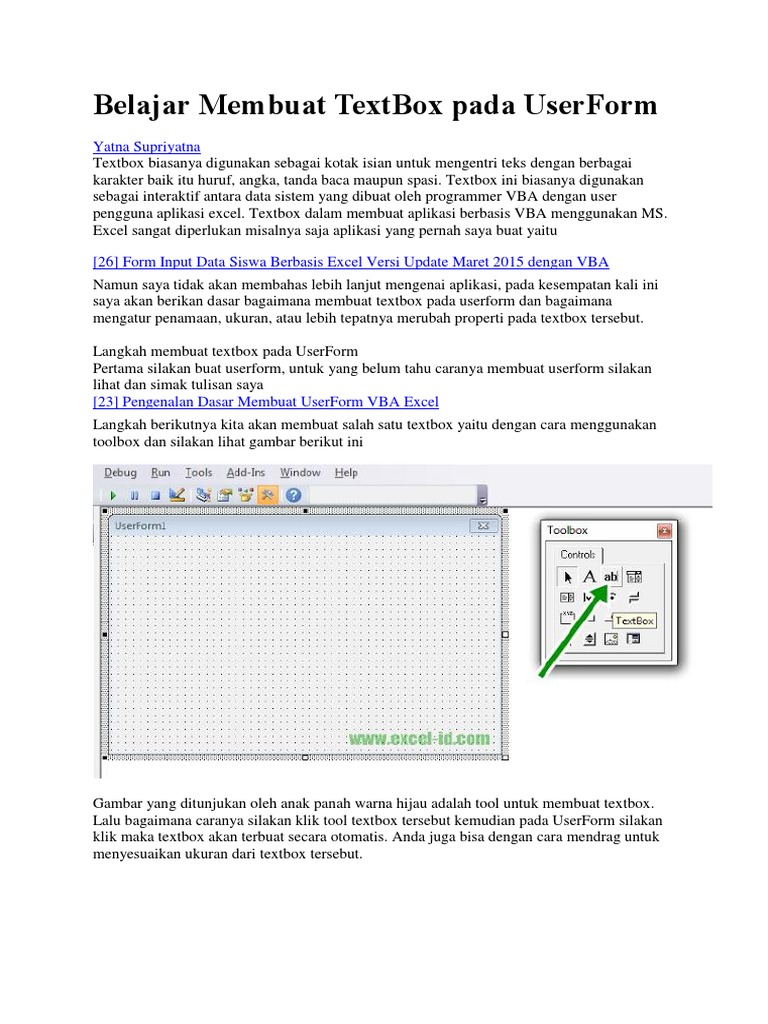 Membuat TextBox di UserForm Excel VBA | PDF