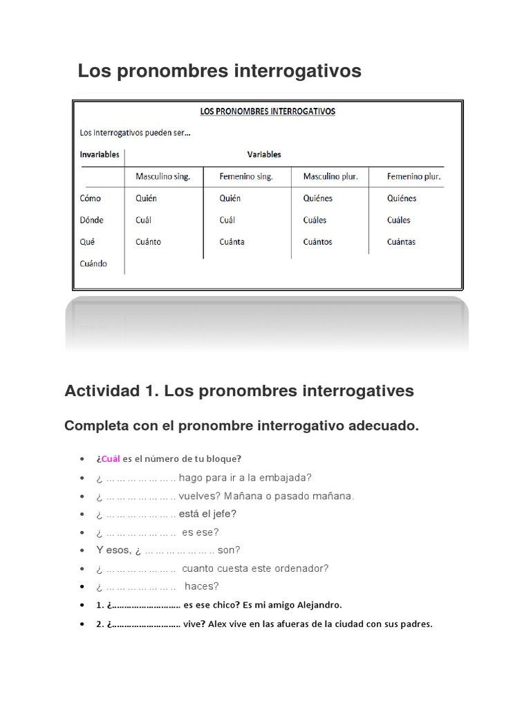 Los Pronombres Interrogativos | PDF
