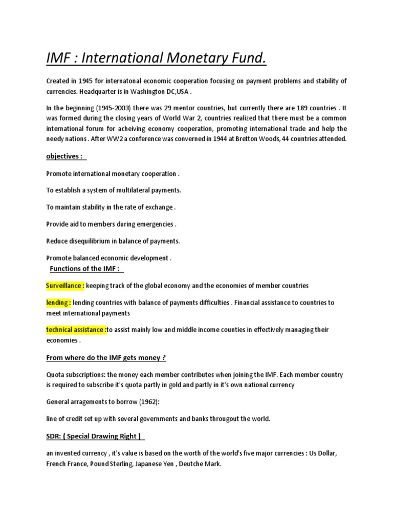 IMF: International Monetary Fund.: Objectives | PDF