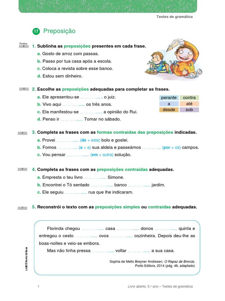 Teste de Preposições Prto 5 Ano | Lazer