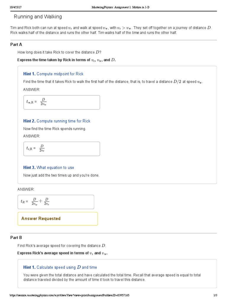 MasteringPhysics - Assignment 7 - Motion in 1-D | PDF | Speed | Teaching Mathematics