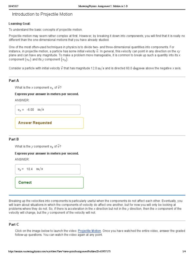MasteringPhysics - Assignment 4 - Motion in 2-D | PDF | Velocity | Acceleration