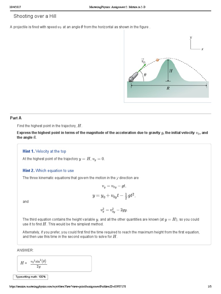 MasteringPhysics - Assignment 7 Motion in 2-D | PDF | Trigonometric ...